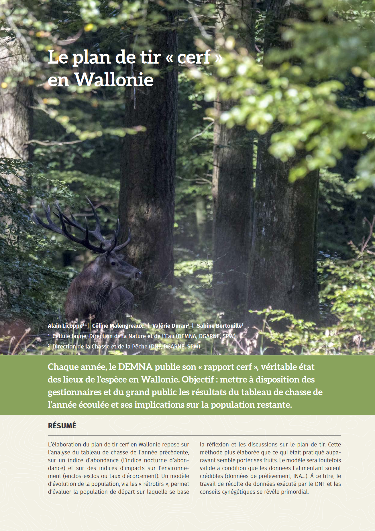 Le plan de tir "cerf" en Wallonie (2018) - La biodiversité en Wallonie